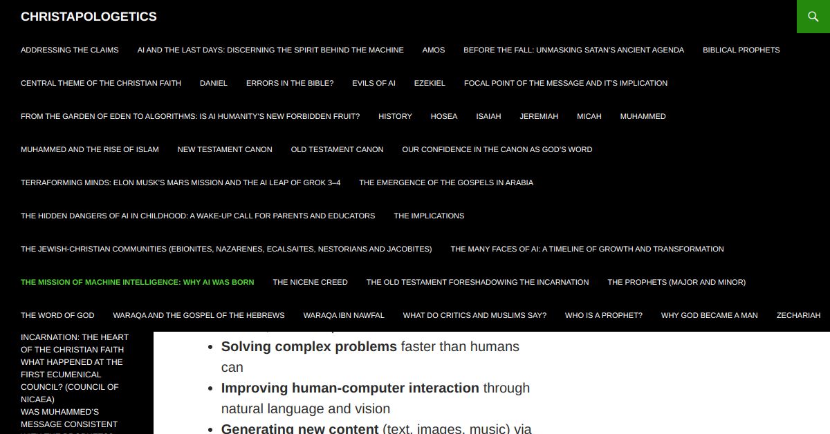 The Mission of Machine Intelligence: Why AI Was Born | CHRISTAPOLOGETICS